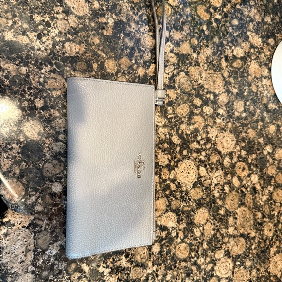 Coach | Bags | Coach Pebbled Leather Wallet In Light Gray | Poshmark